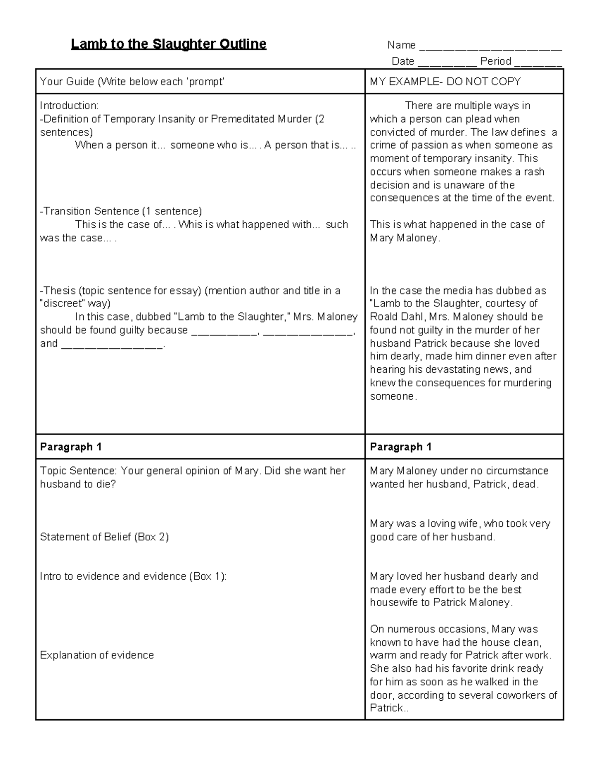 Lamb to the slaughter outline - .. someone who is.... A person that is ...