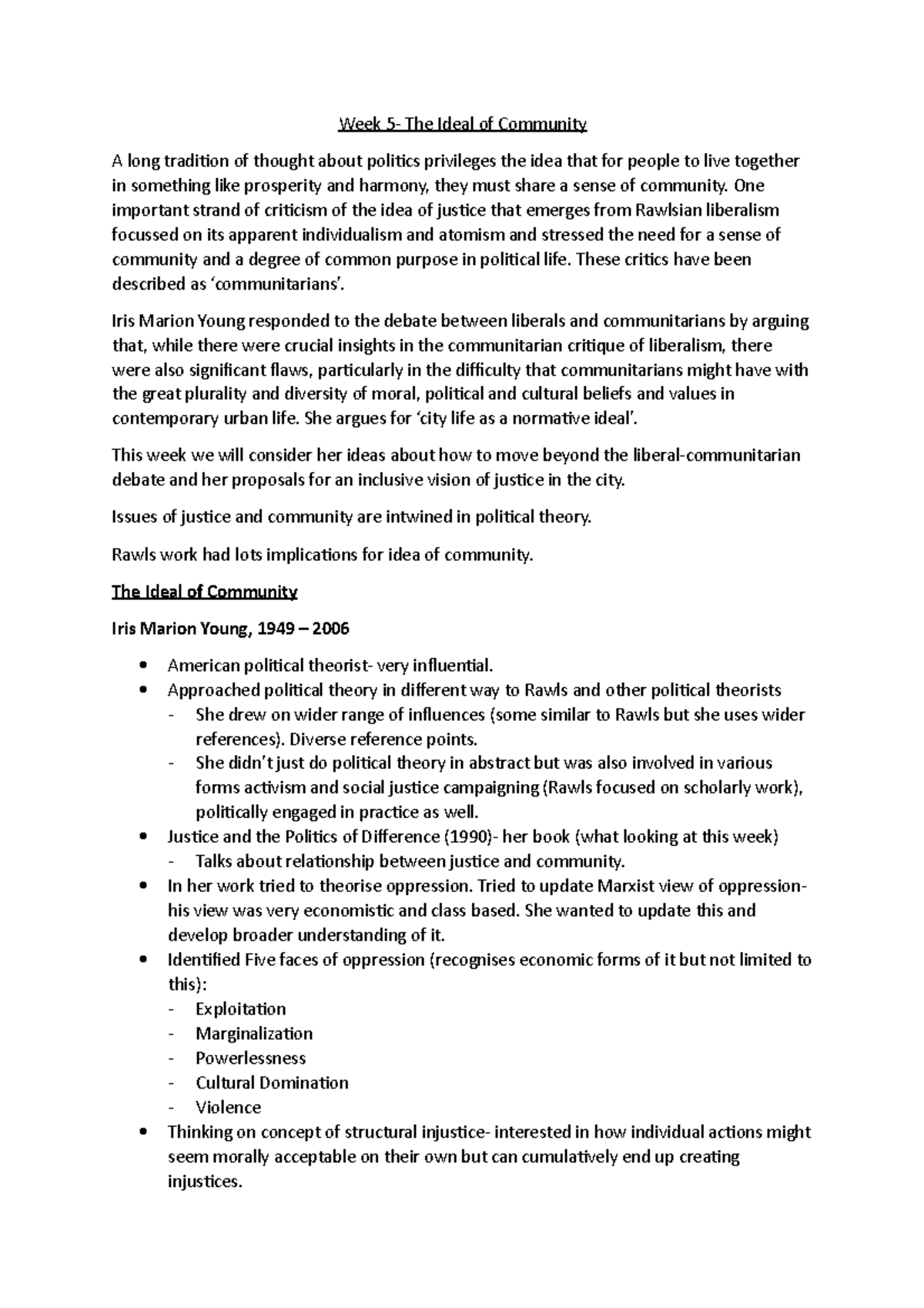 Ideal of community lecture - Week 5- The Ideal of Community A long ...