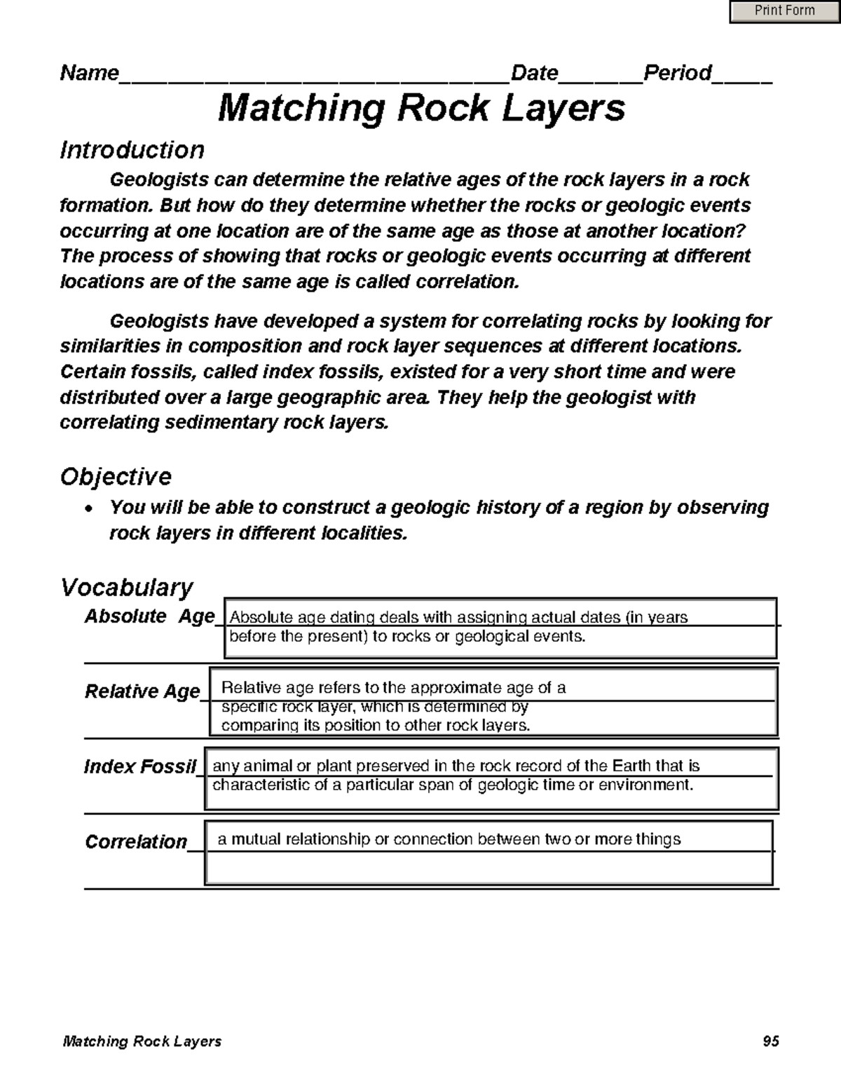Matching Rock Layers - Sad sad - Name ...