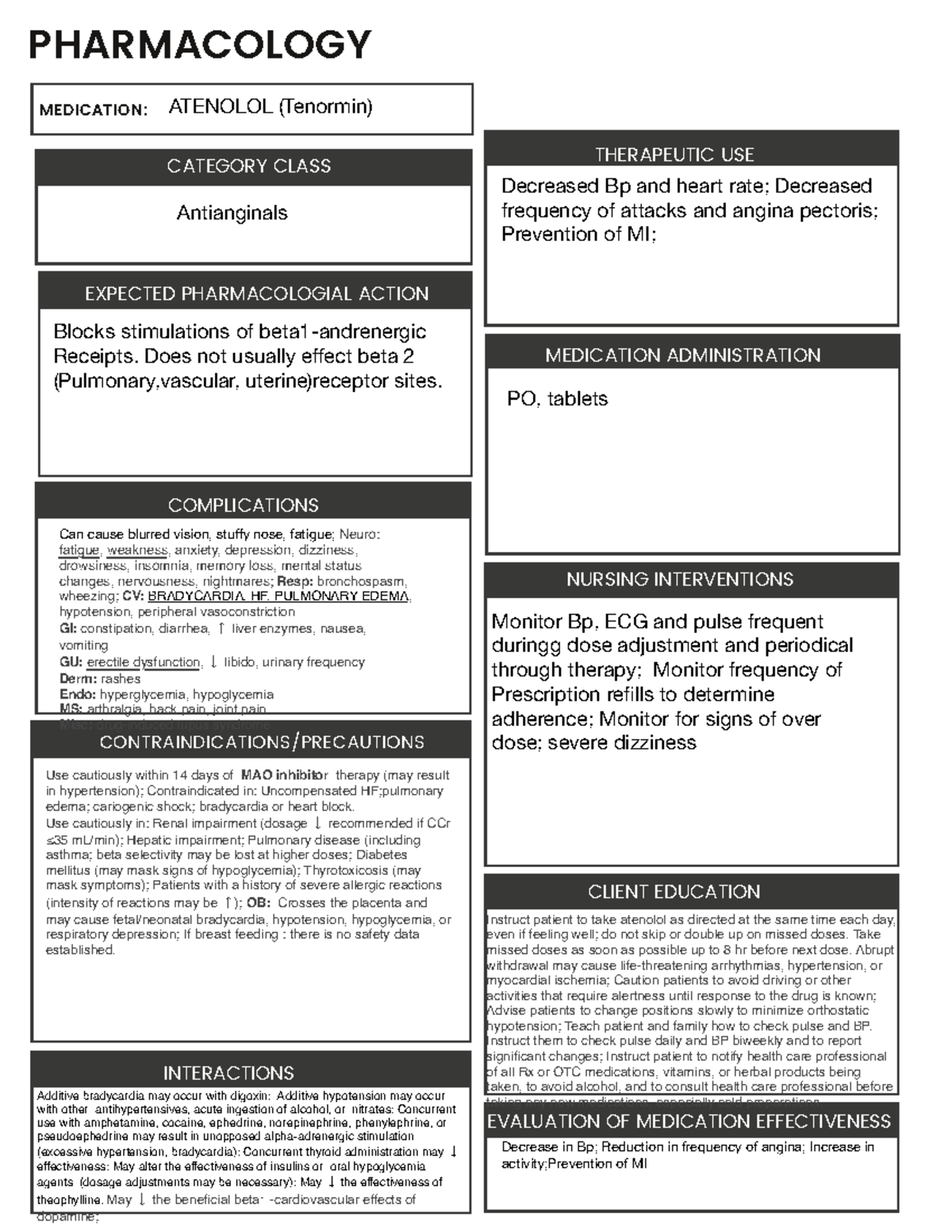 Atenolol - Drug Cards - EXPECTED PHARMACOLOGIAL ACTION INTERACTIONS ...