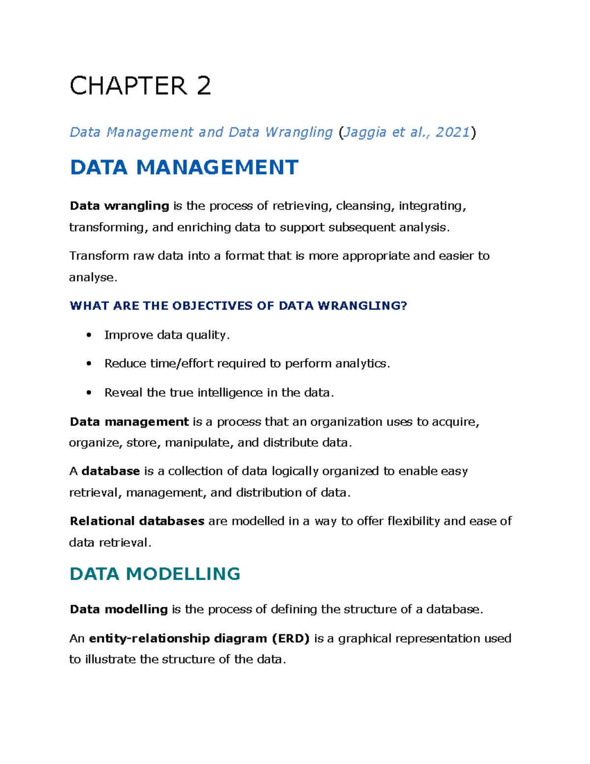 Chapter 2 Database Management and Wrangling - CHAPTER 2 Data Management and Data Wrangling ...