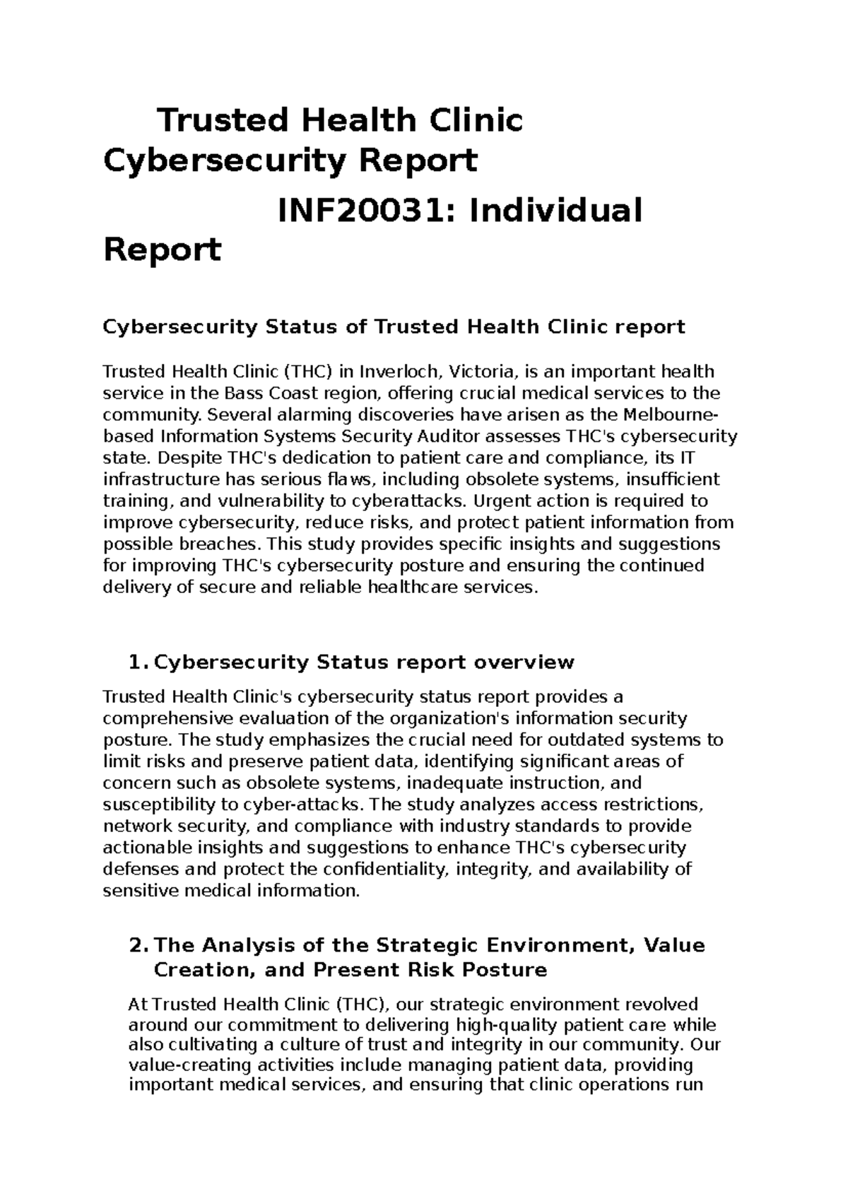 INF2003 1 Cybersecurity Report - Individual Report - Trusted Health ...