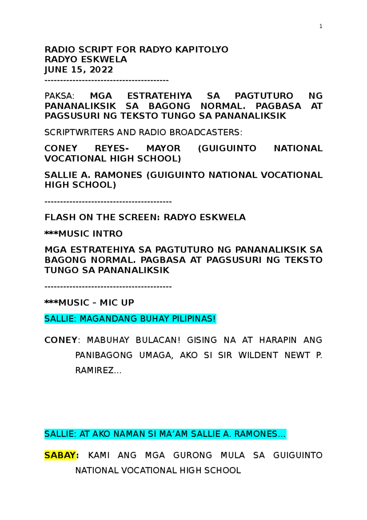 Script Radio Broadcast Sallie Wildent - RADIO SCRIPT FOR RADYO ...