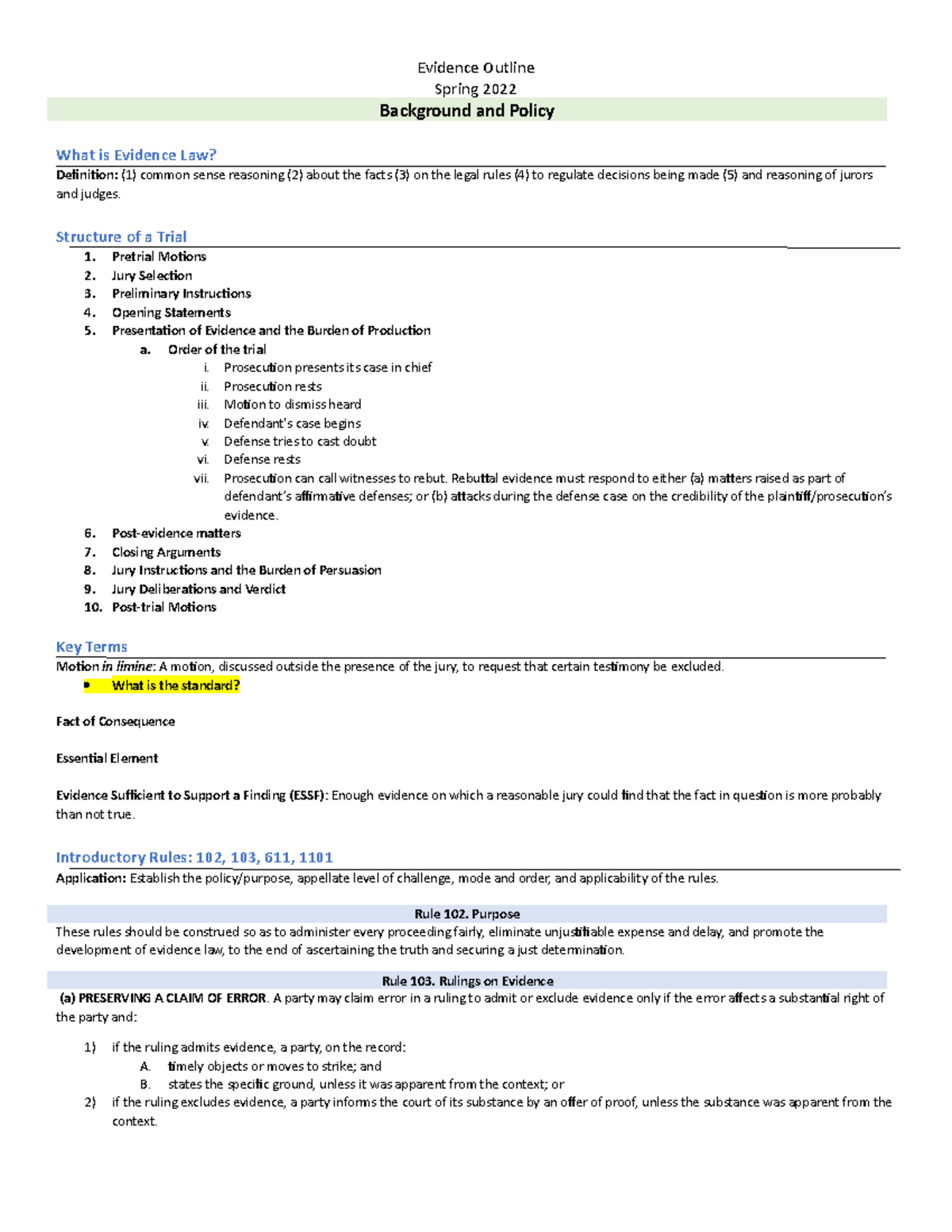 Evidence Outline 2022 - Evidence Outline Spring 2022 Background and ...