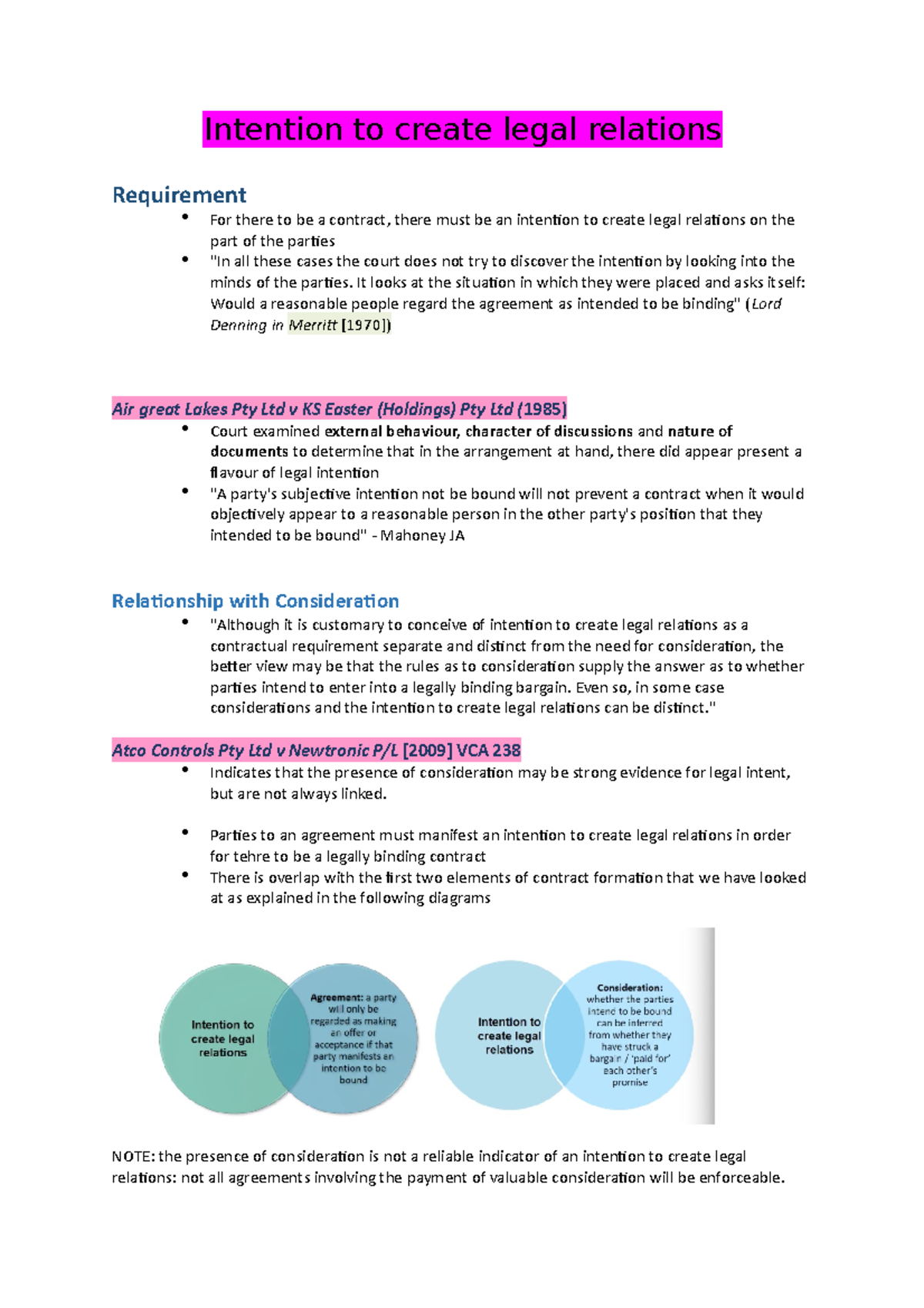 1.5 Intention to create legal relations - Intention to create legal ...