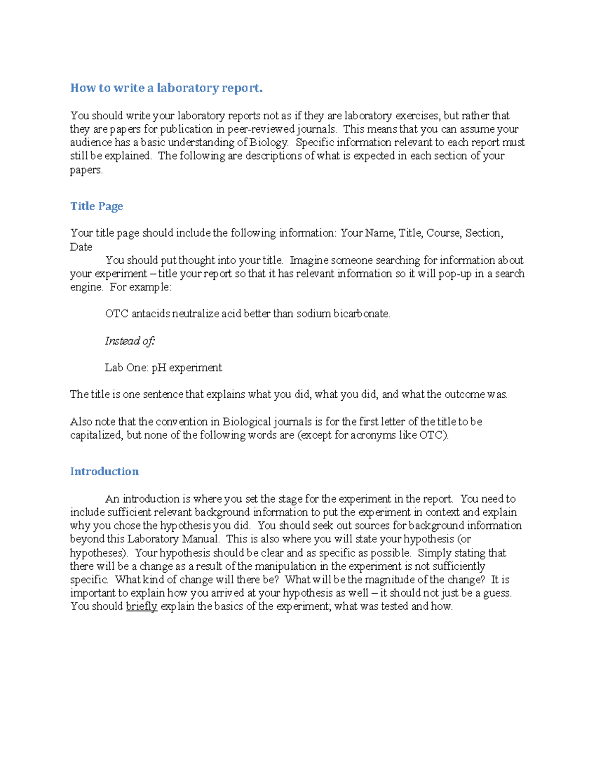 How to write a laboratory report - You should write your laboratory ...