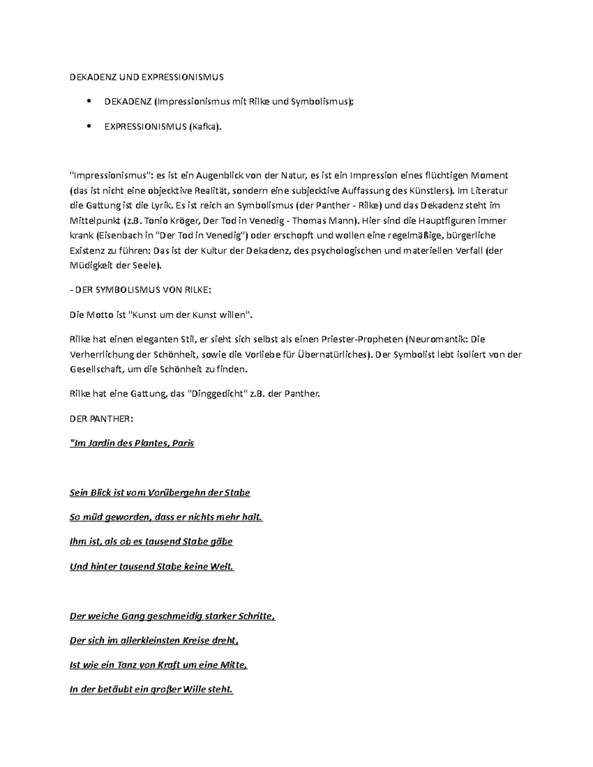 Impressionismus-Rilke - DEKADENZ UND EXPRESSIONISMUS DEKADENZ (Impressionismus mit Rilke und ...