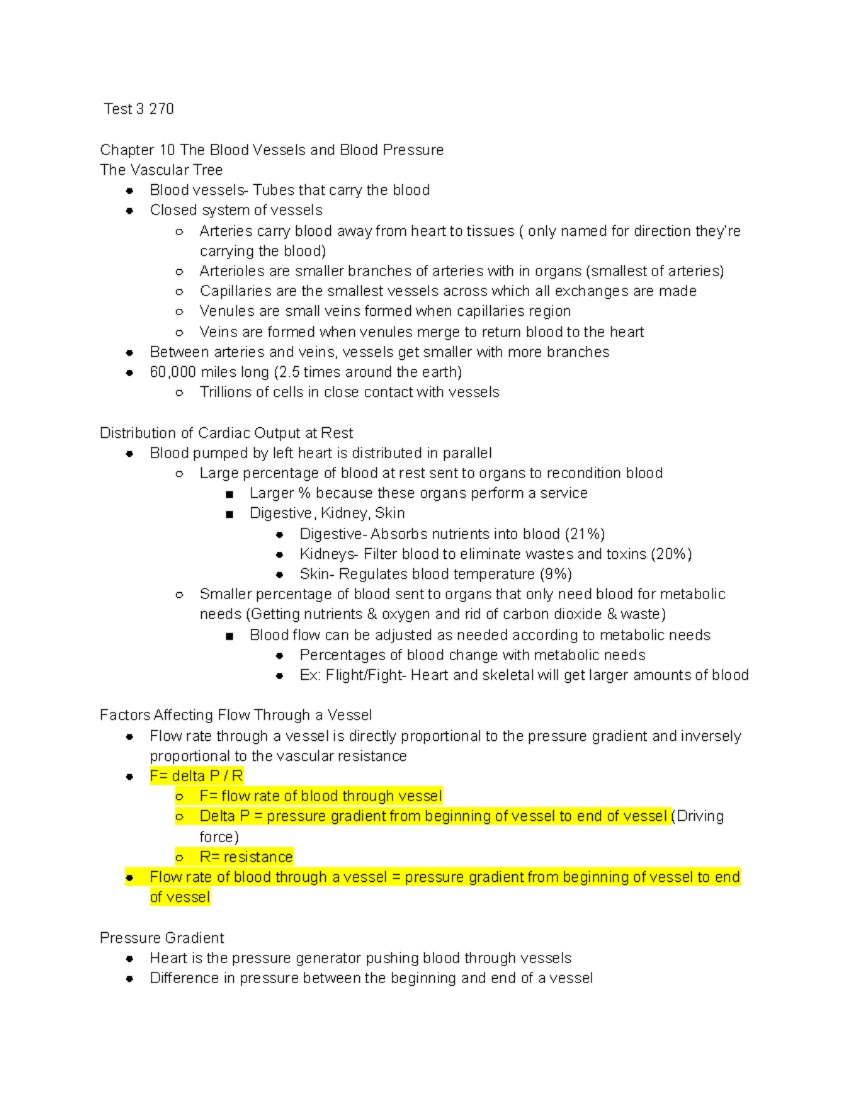 Test 3 270 all class notes - Test 3 270 Chapter 10 The Blood Vessels ...
