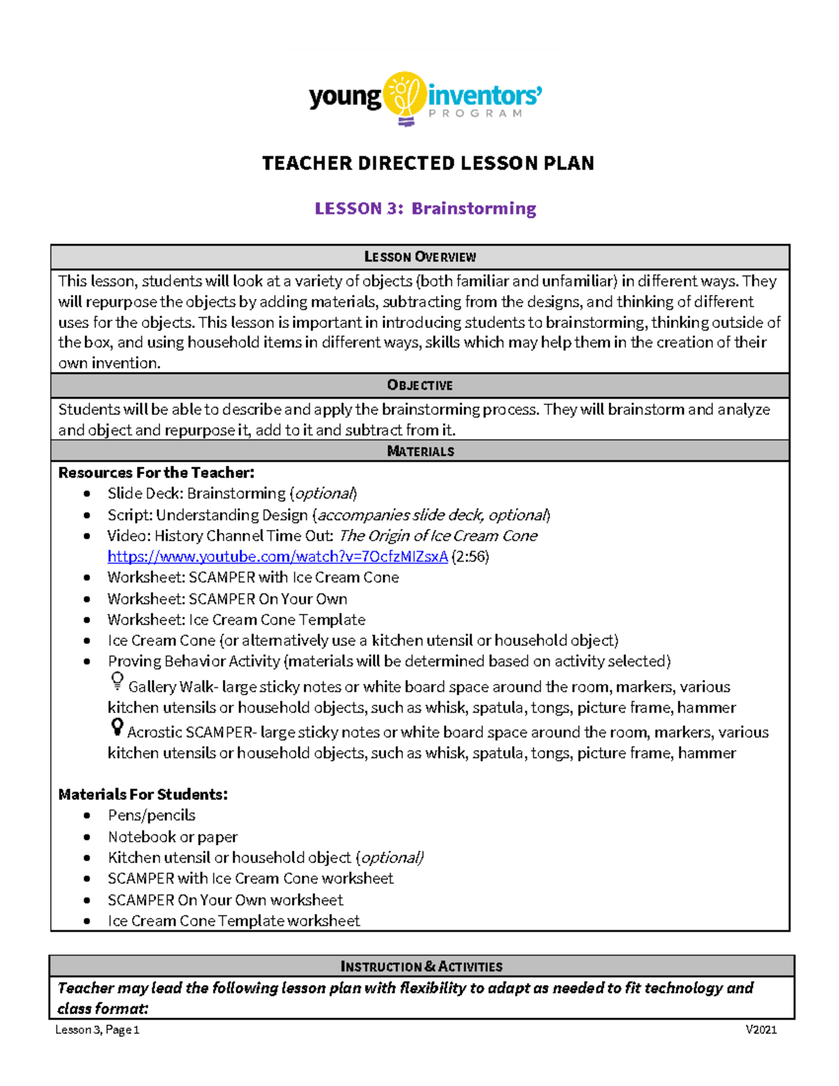 Yip-lesson-3 -brainstorming teacher-directed - TEACHER DIRECTED LESSON ...
