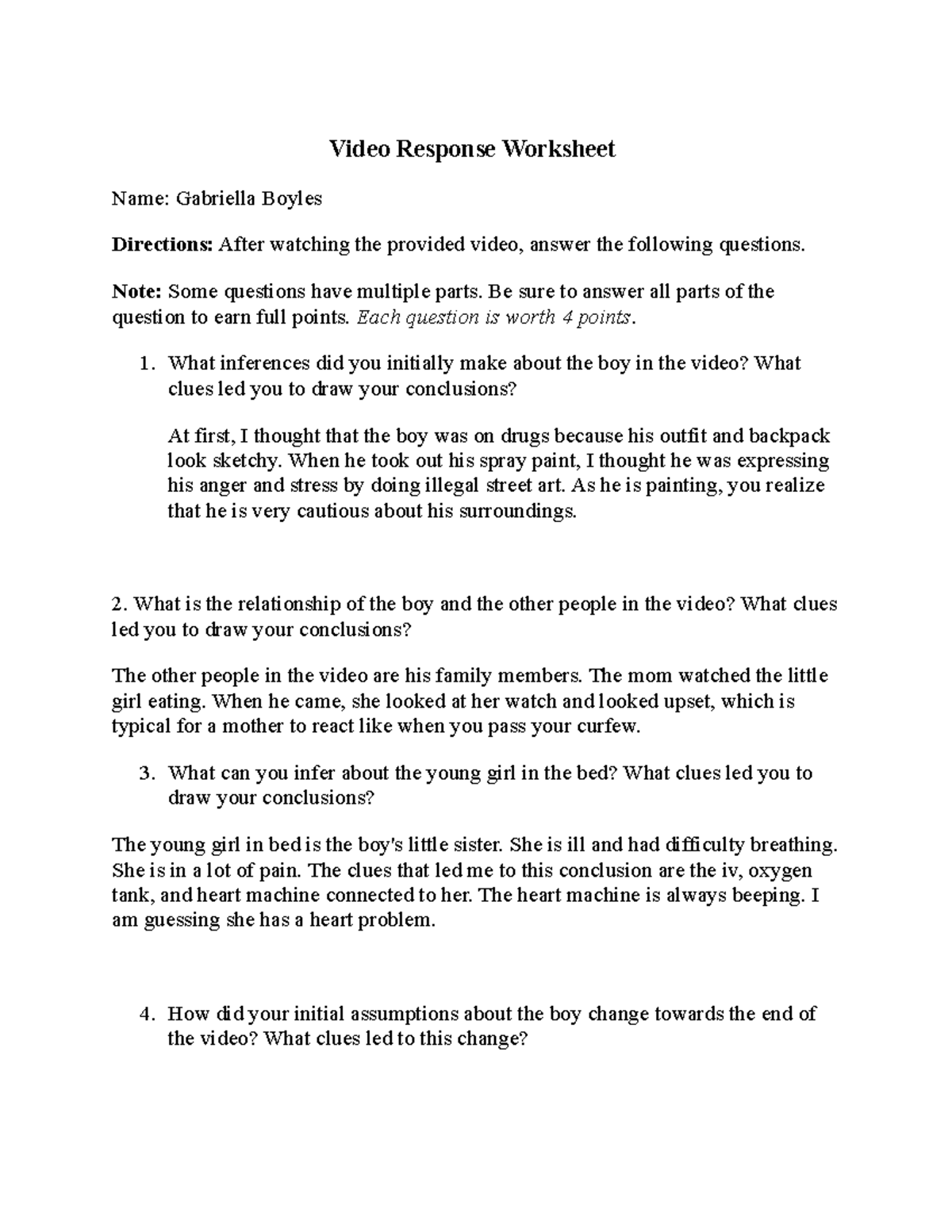 Worksheet 5 english - Video Response Worksheet Name: Gabriella Boyles ...