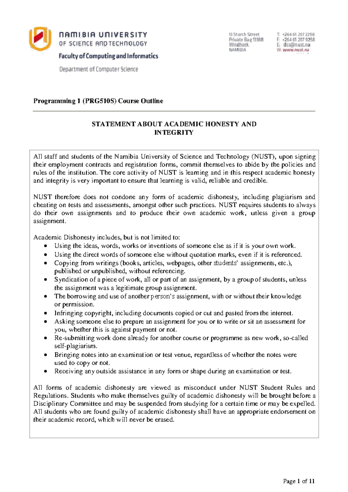 PRG510S Course Outline Sem 2 2022 - Programming 1 (PRG510S) Course ...