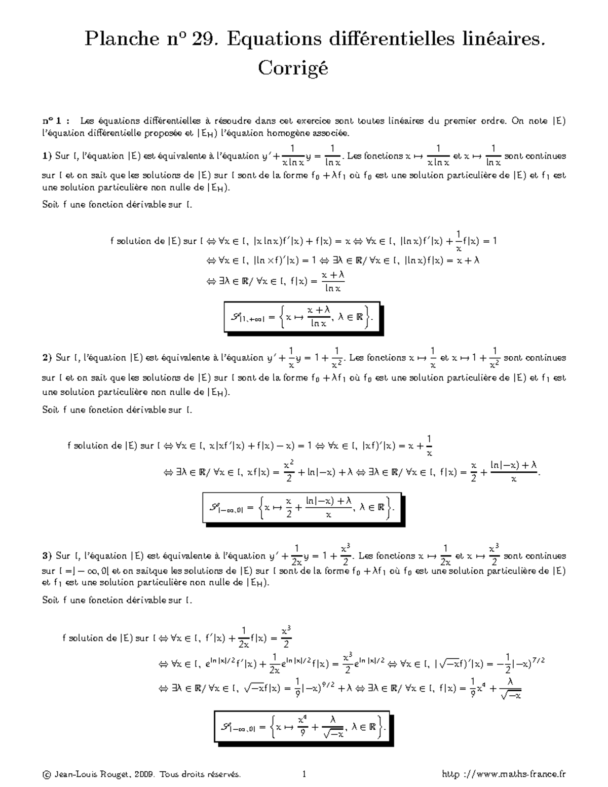 29 Equa Diff Corrige - Exercices et Cours de mathématiques - Planche n o 29. Equations - Studocu