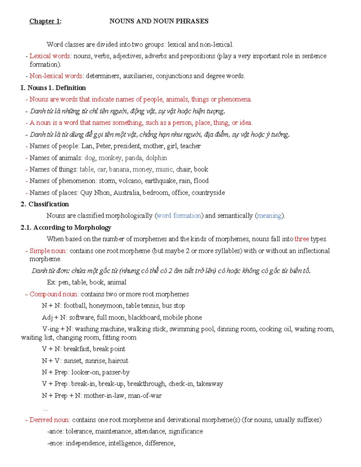 Chapter 1 - Nouns - Giang - Chapter 1: NOUNS AND NOUN PHRASES Word ...