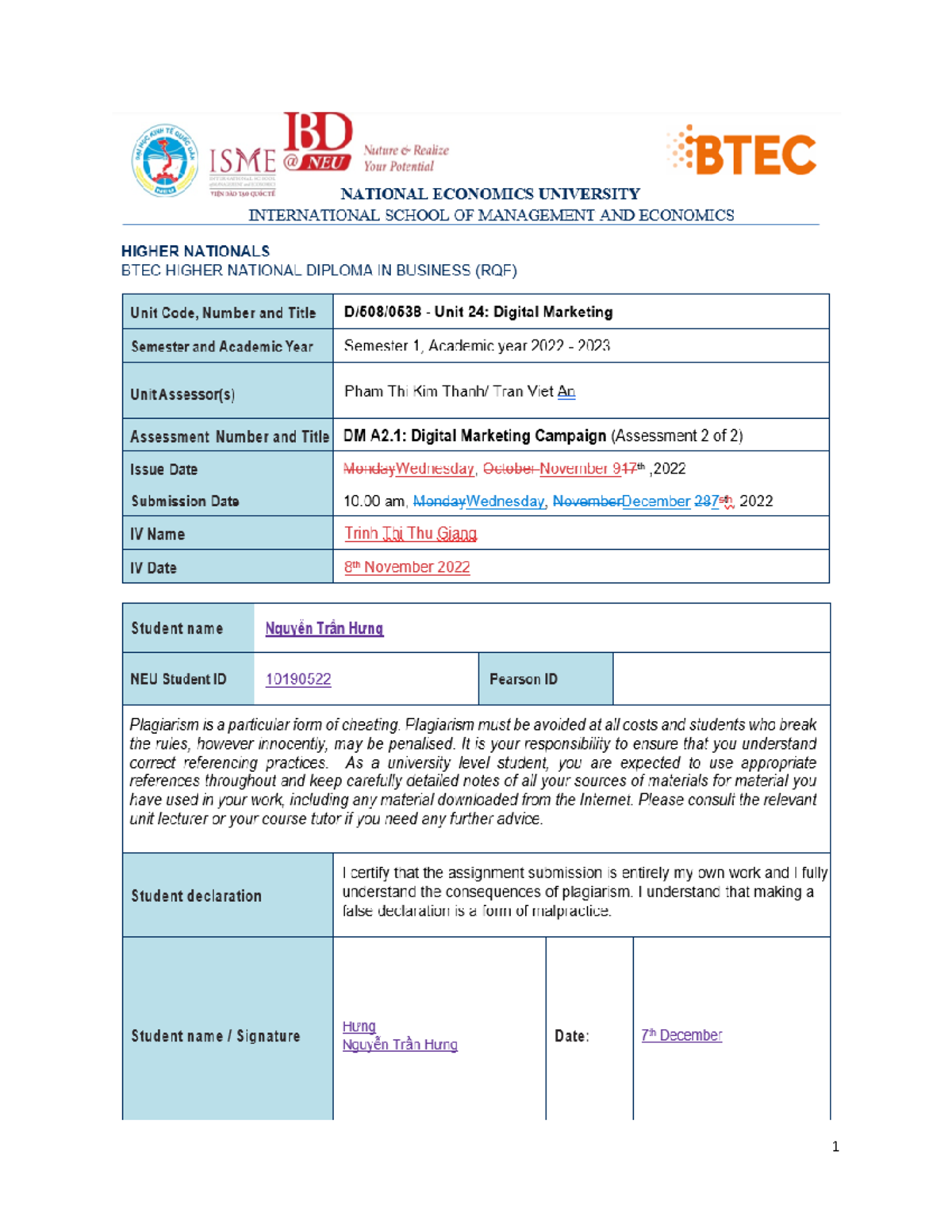 10190522 DM A2 - DM A2.1 - Table of Contents - Studocu