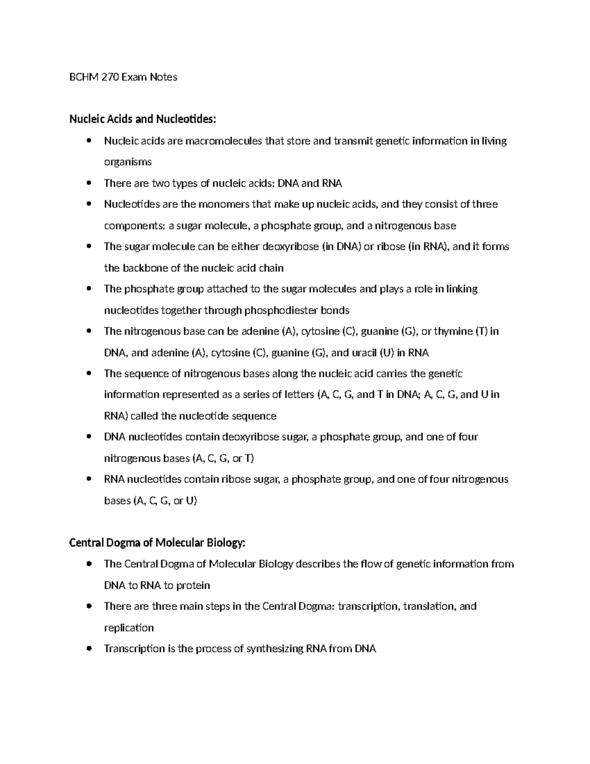 BCHM 270 Exam Notes - Summary Biochemical Basis of Health and Disease ...