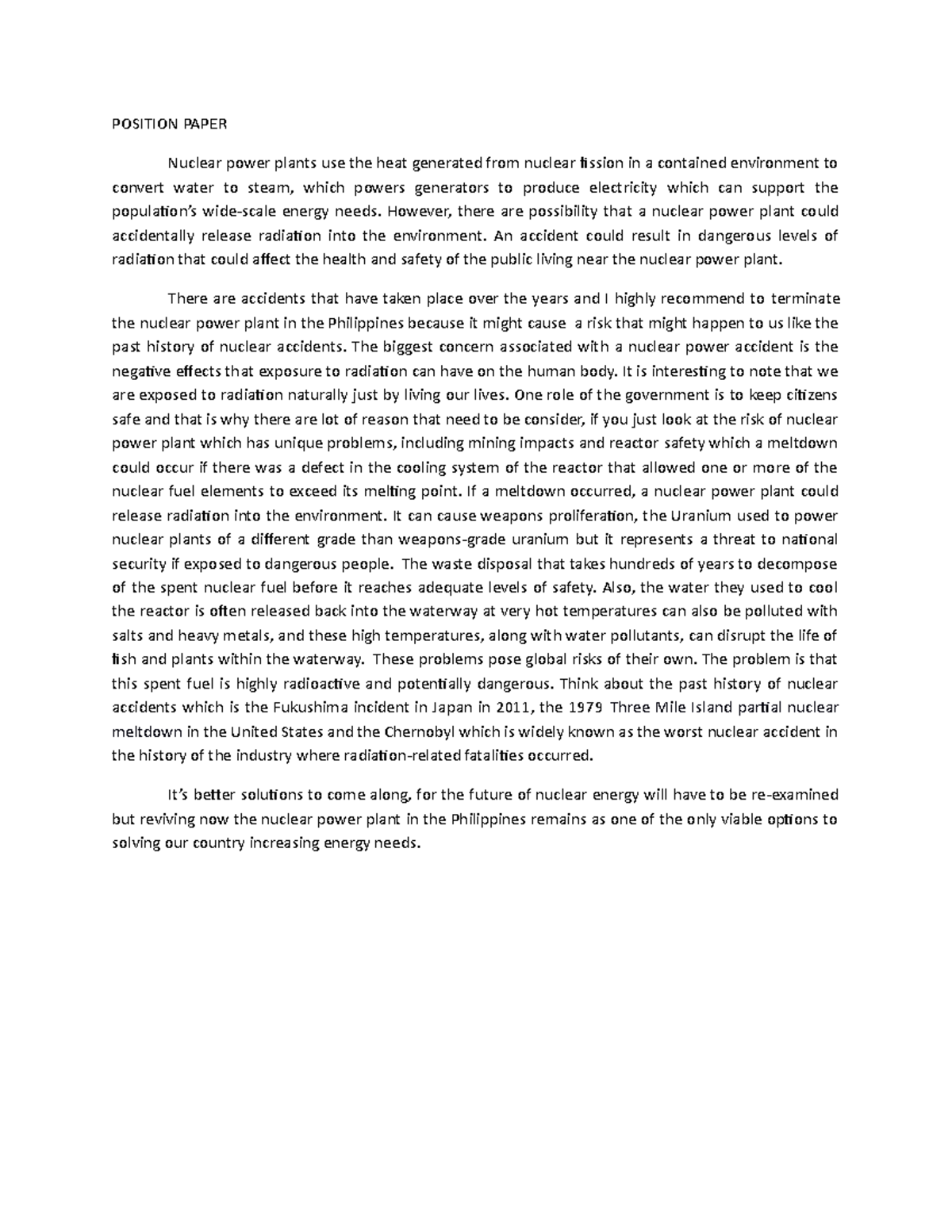 Position Paper - POSITION PAPER Nuclear power plants use the heat ...