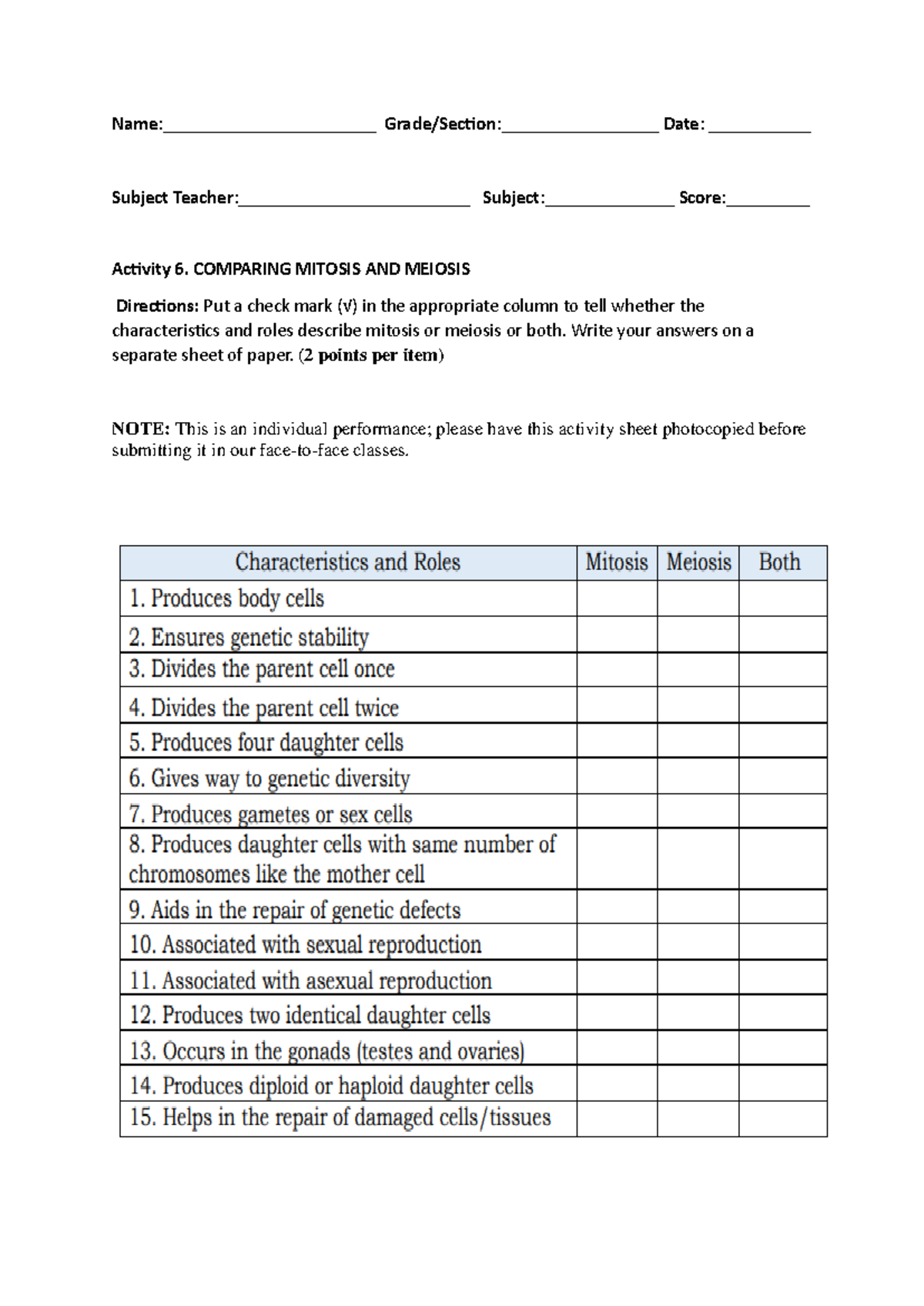 Activity-6 Comparing- Mitosis-AND- Meiosis - Name ...