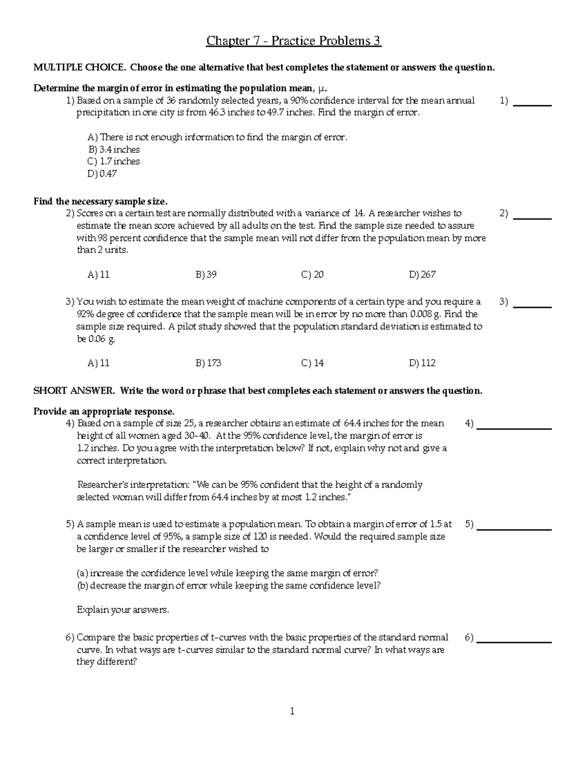 Ch 7 set 3 - These are homework problems for each chapter. Use these ...