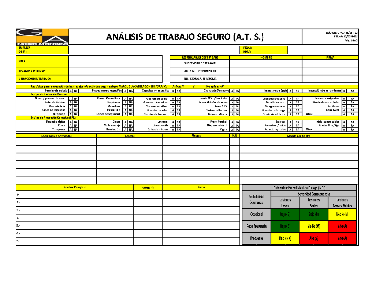 ATS - analisis de seguuridad en el trabajo - A NA A NA A NA A NA A NA A ...