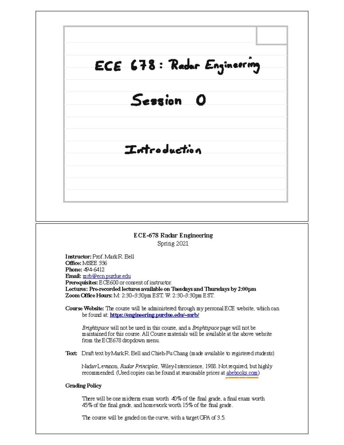 Session 0 - Covers the introduction to Radar Engineering - E C E 6 7 8 ...