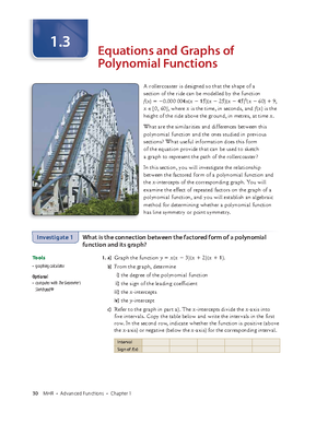 MHF4U text p15-29 - Test - Characteristics of Polynomial Functions 1 ...