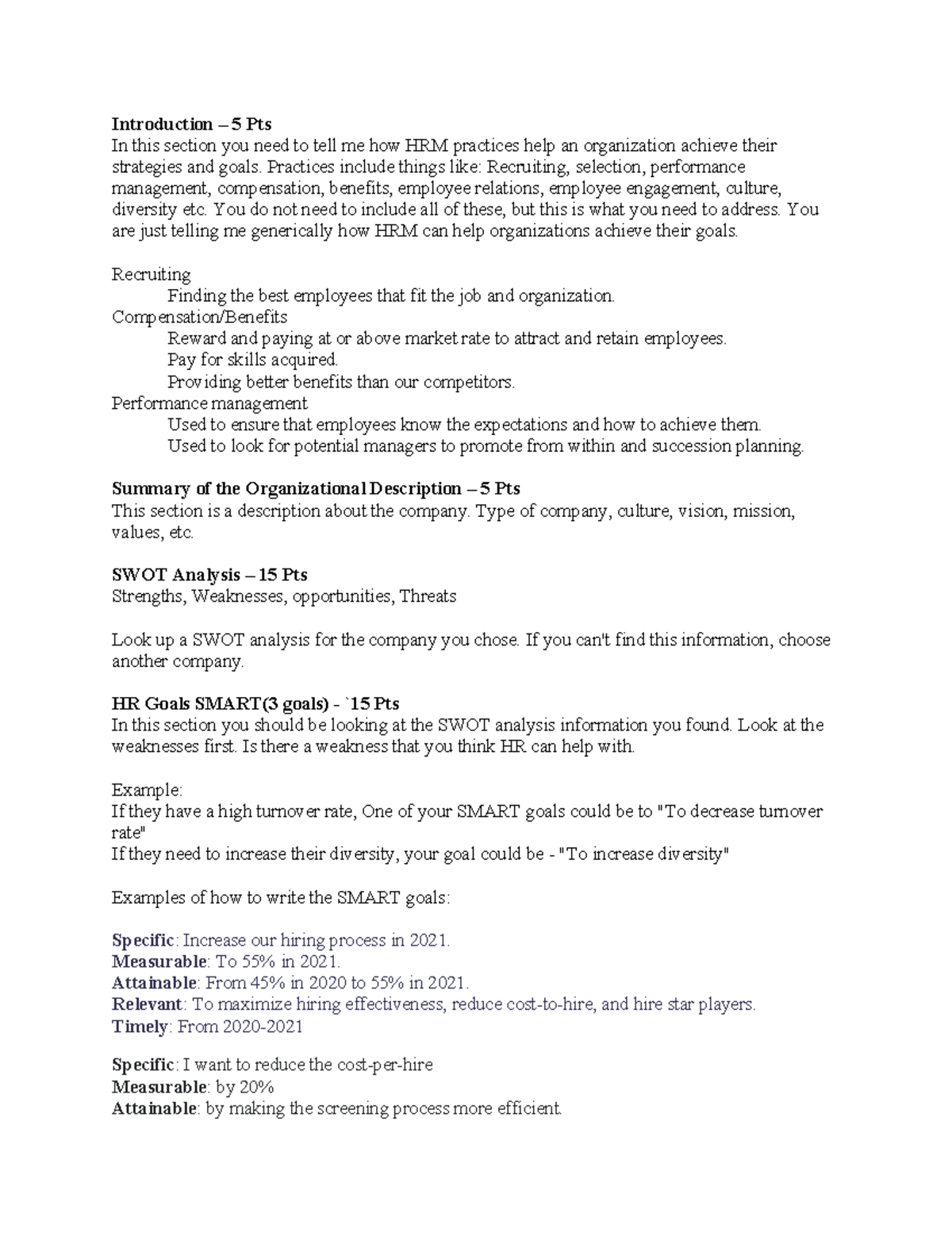 SHRM Plan extended template - Introduction – 5 Pts In this section you ...