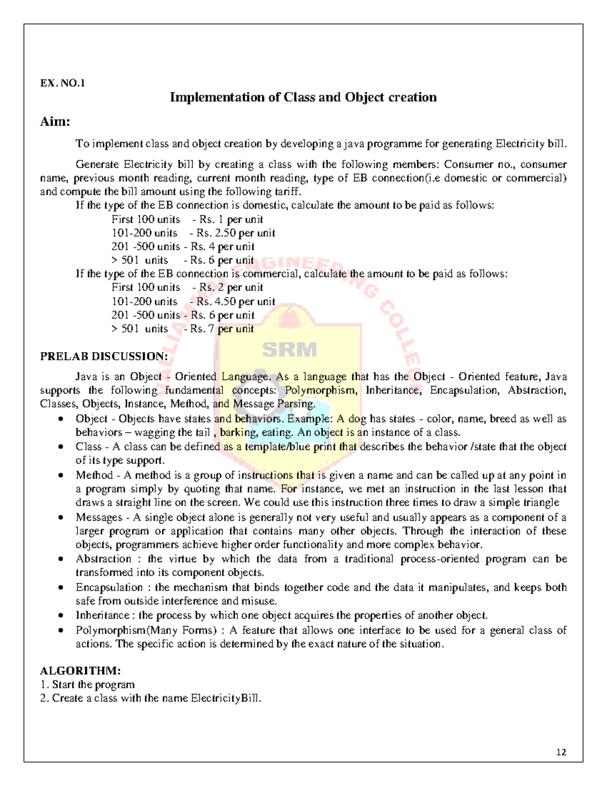 abstract easy implement - EX. NO. Implementation of Class and Object ...