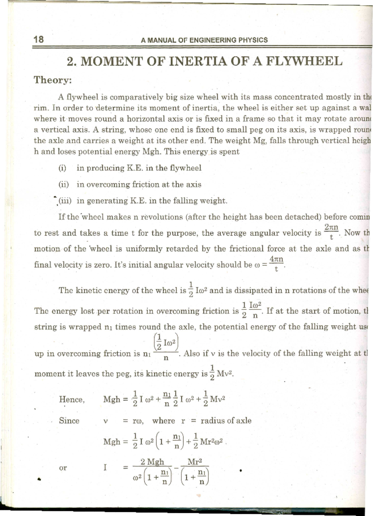 2 Moment OF Inertia OF A Flywheel - ####### 2. M O M E N T O F I N E R ...