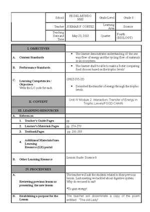DLP SHS - Sample daily lesson plan - MASUSING BANGHAY-ARALIN SA ...