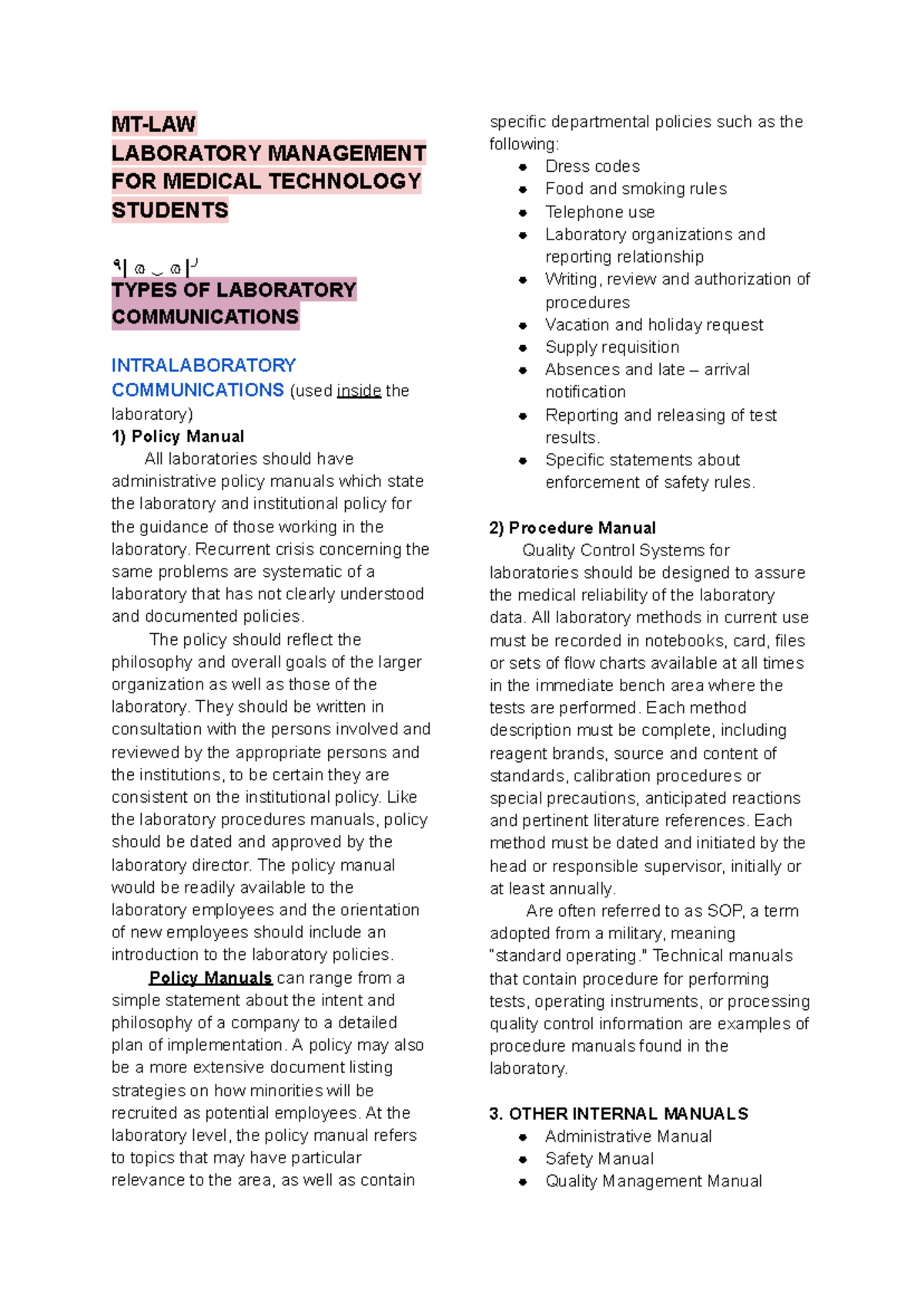 Labman week7 - ,,, - MT-LAW LABORATORY MANAGEMENT FOR MEDICAL ...