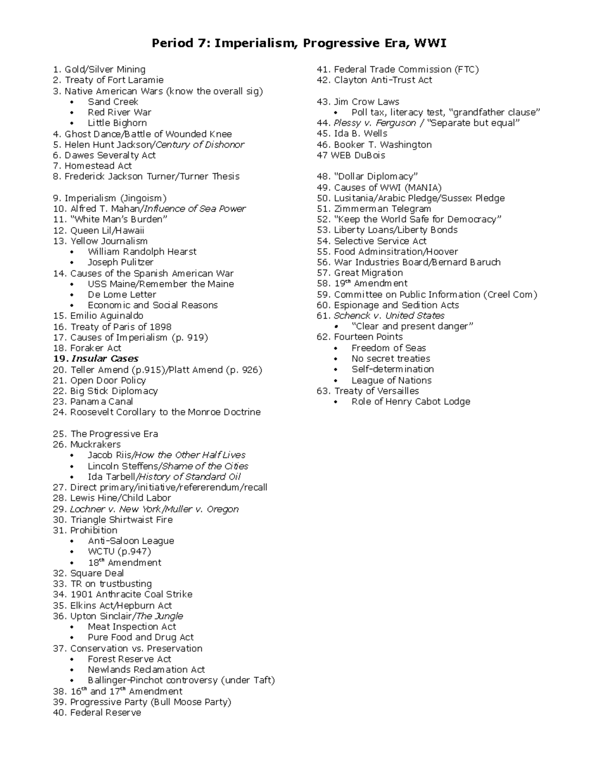 Apush Period 7 Vocabulary - Period 7: Imperialism, Progressive Era, WWI ...