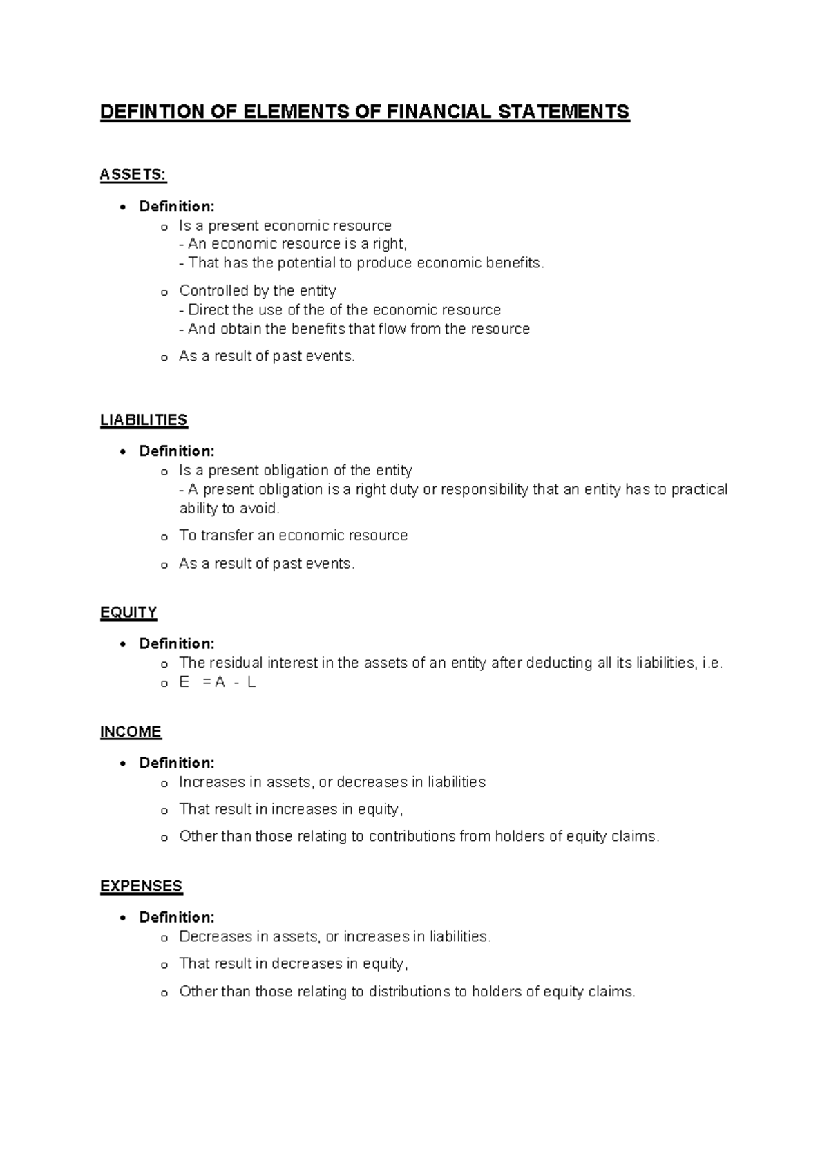 accounting definitions of elements of the financial elements of ...