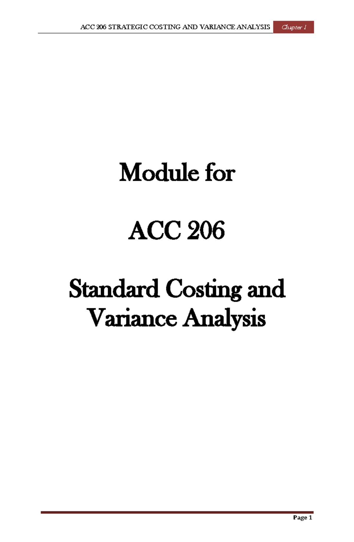 Module-3 - Summary BS Accountancy - Module for ACC 206 Standard Costing ...