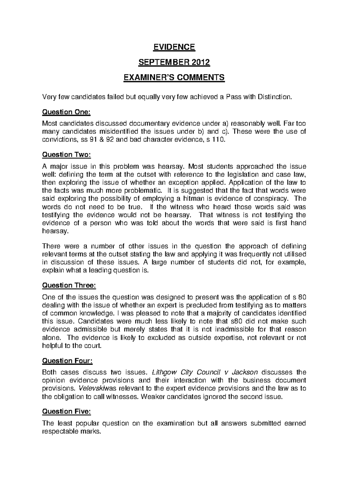 Evidence LPAB Exam Paper comments September 2012 - EVIDENCE SEPTEMBER ...