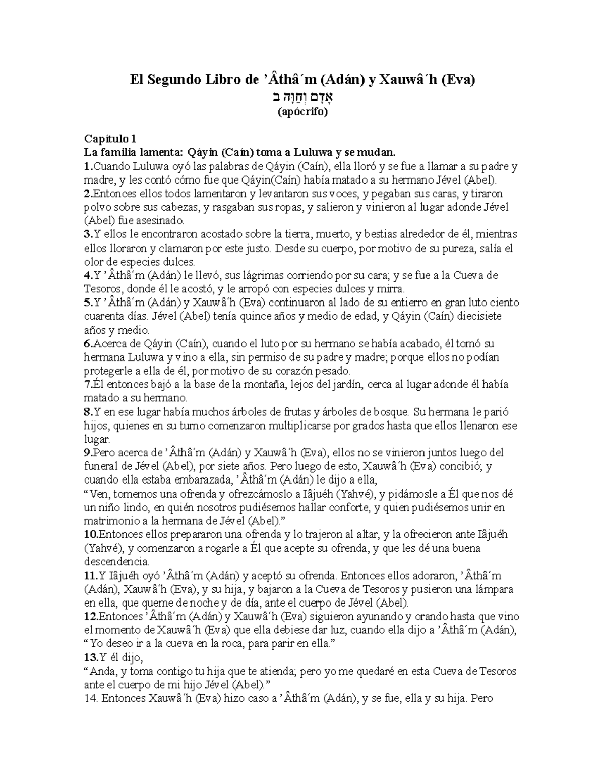 El Segundo Libro de adan y eva - El Segundo Libro de ’Âthâ ́m (Adán) y ...