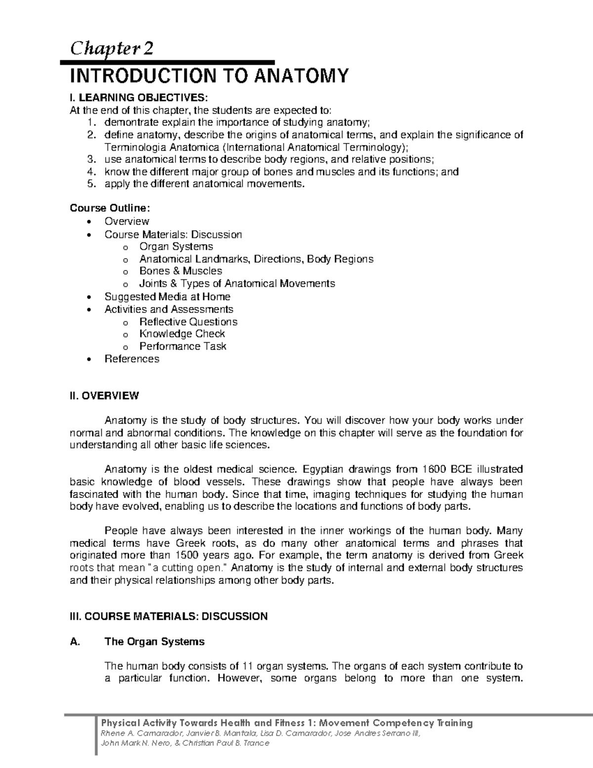 Chapter 2 Introduction TO Anatomy - Physical Activity Towards Health ...