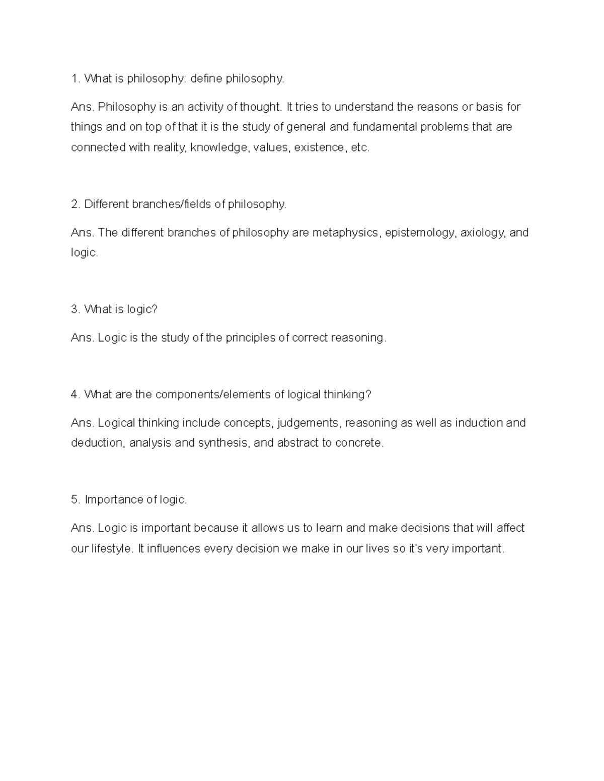Define Philosophy and Logic - Studocu
