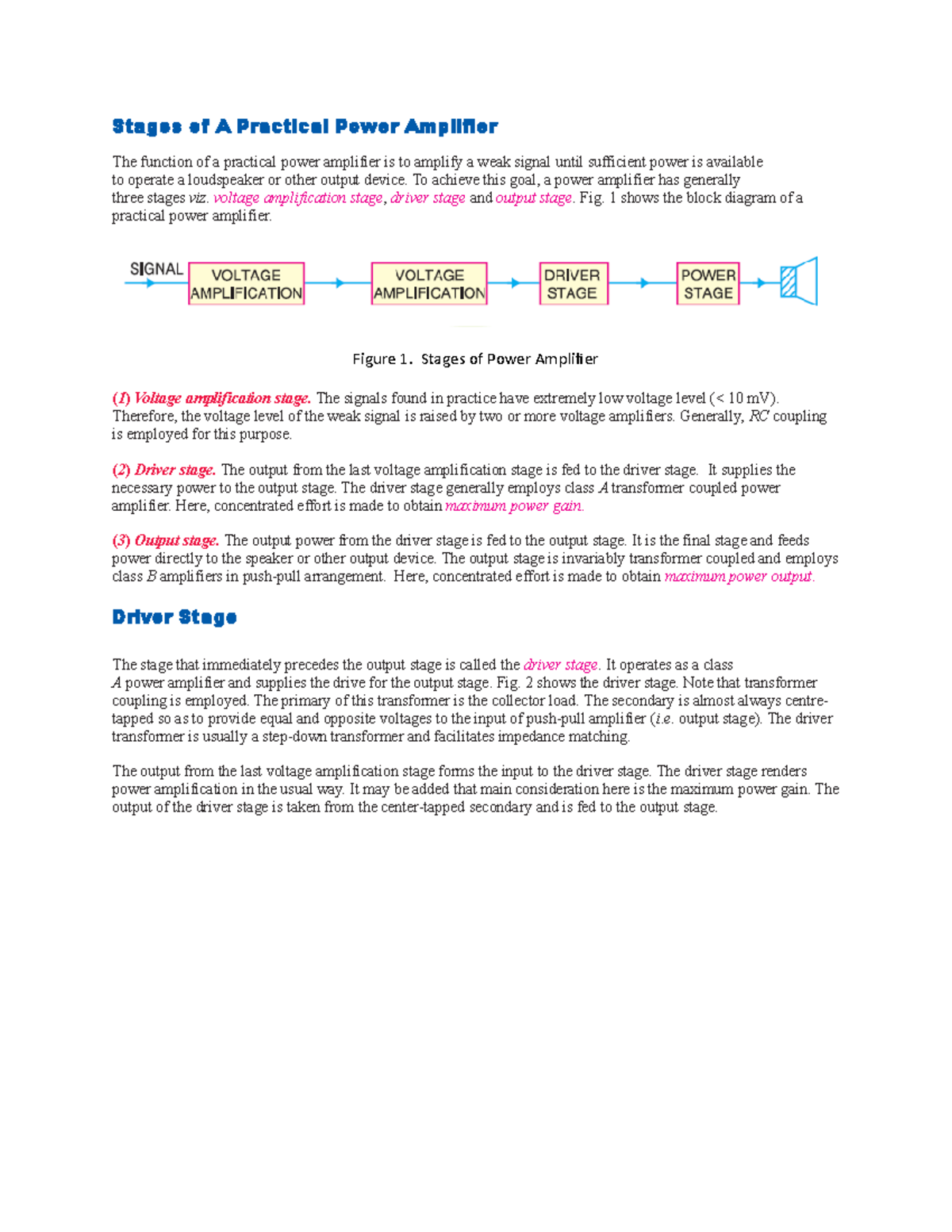 Power-Amplifier 2 - Stages of A Practical Power Amplifier The function ...