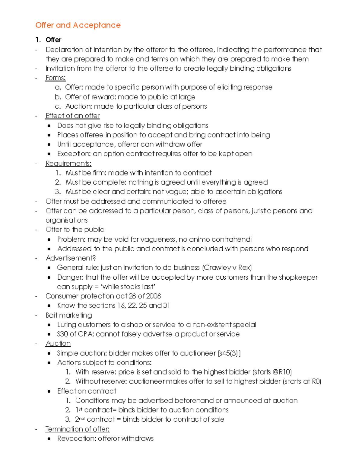 Offer and acceptance - Lecturer notes - Offer and Acceptance Offer ...