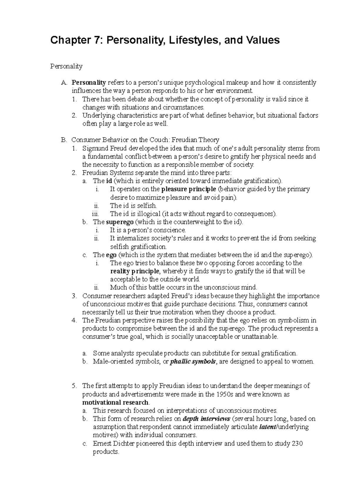 Review chapr 7-9 - Chapter 7: Personality, Lifestyles, and Values ...