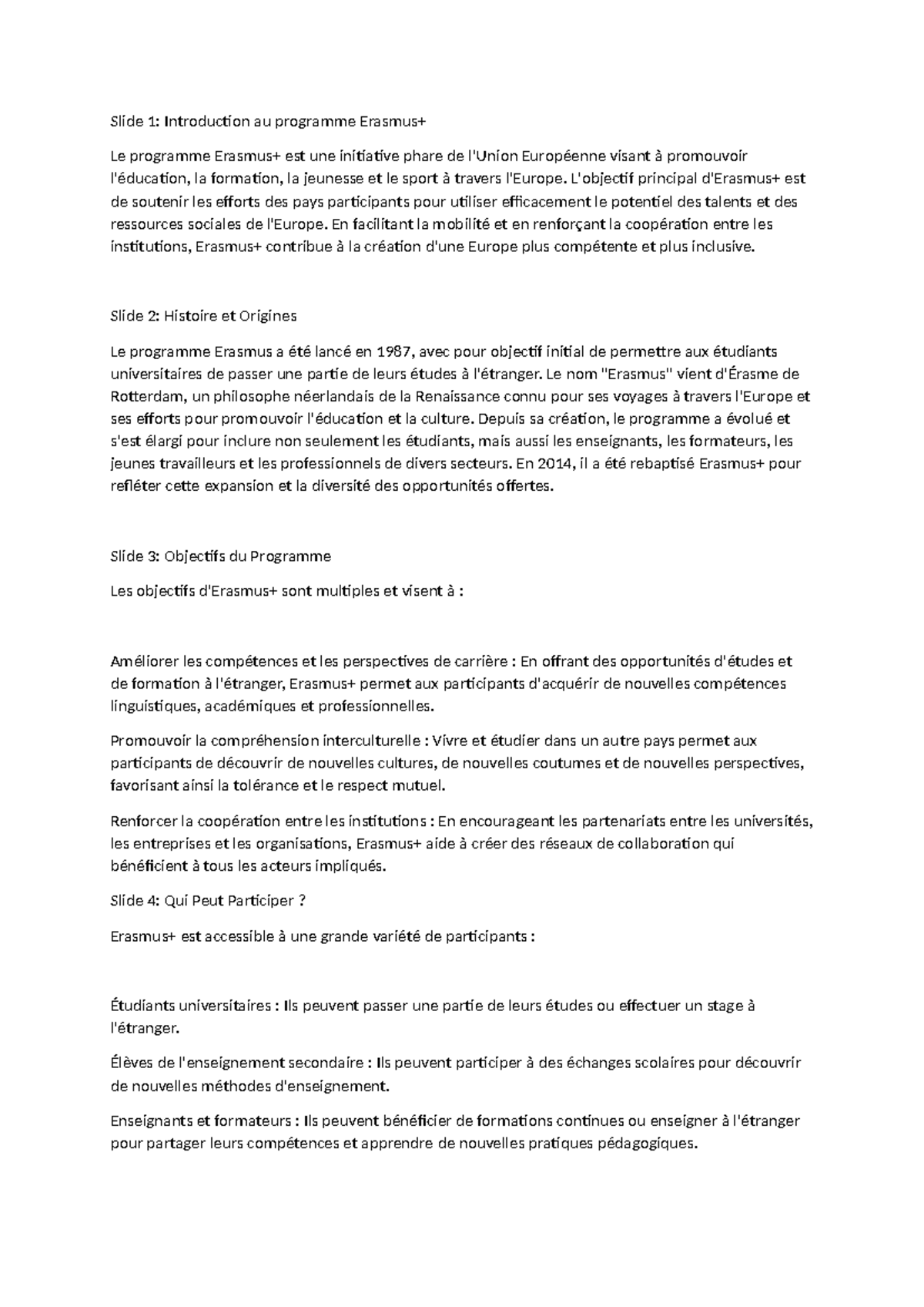 Texte Tache remplacement - Slide 1: Introduction au programme Erasmus+ ...