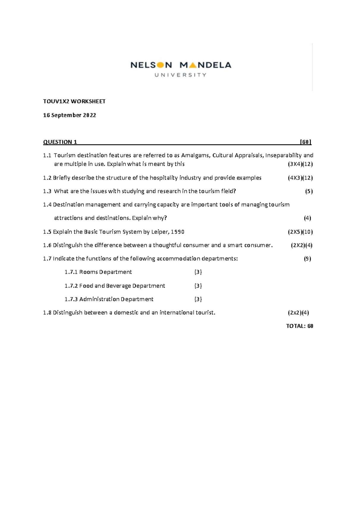 TOUV1X2 Worksheet 16 September 2022 - TOUV1X2 WORKSHEET 16 September ...