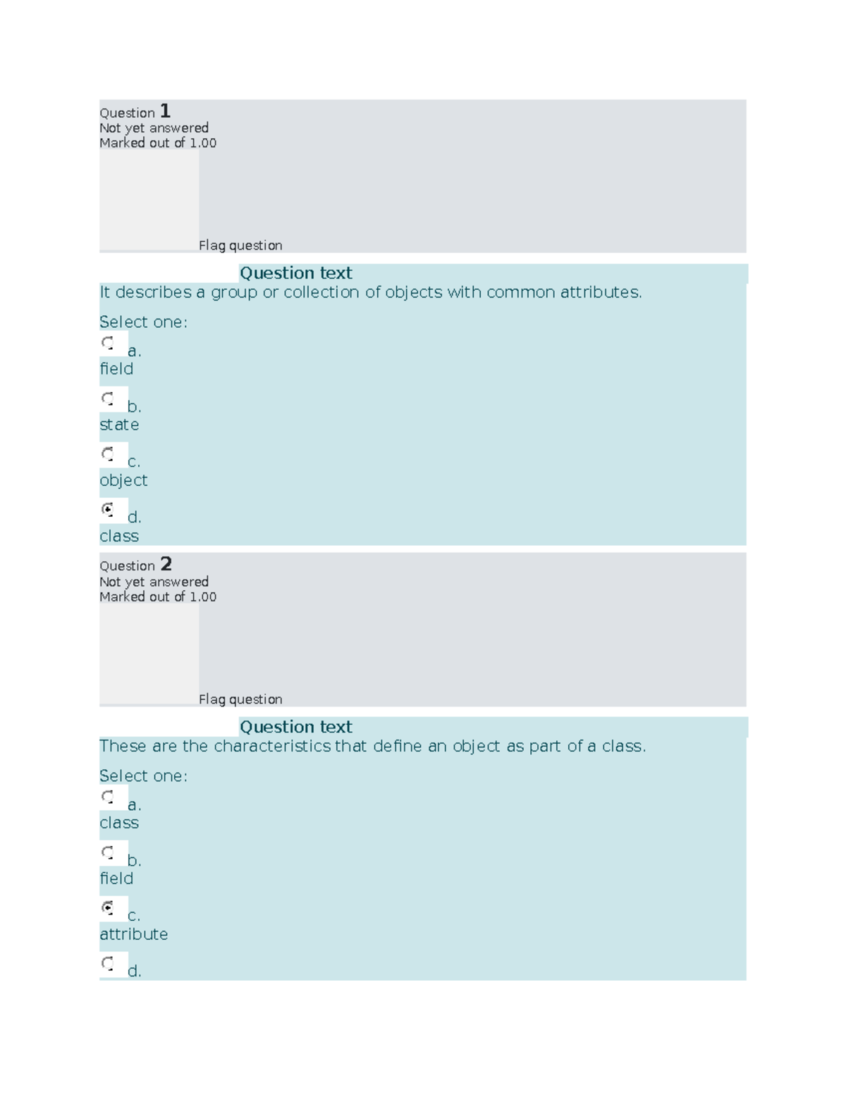 Final Quiz Examination - Question 1 Not yet answered Marked out of 1 ...