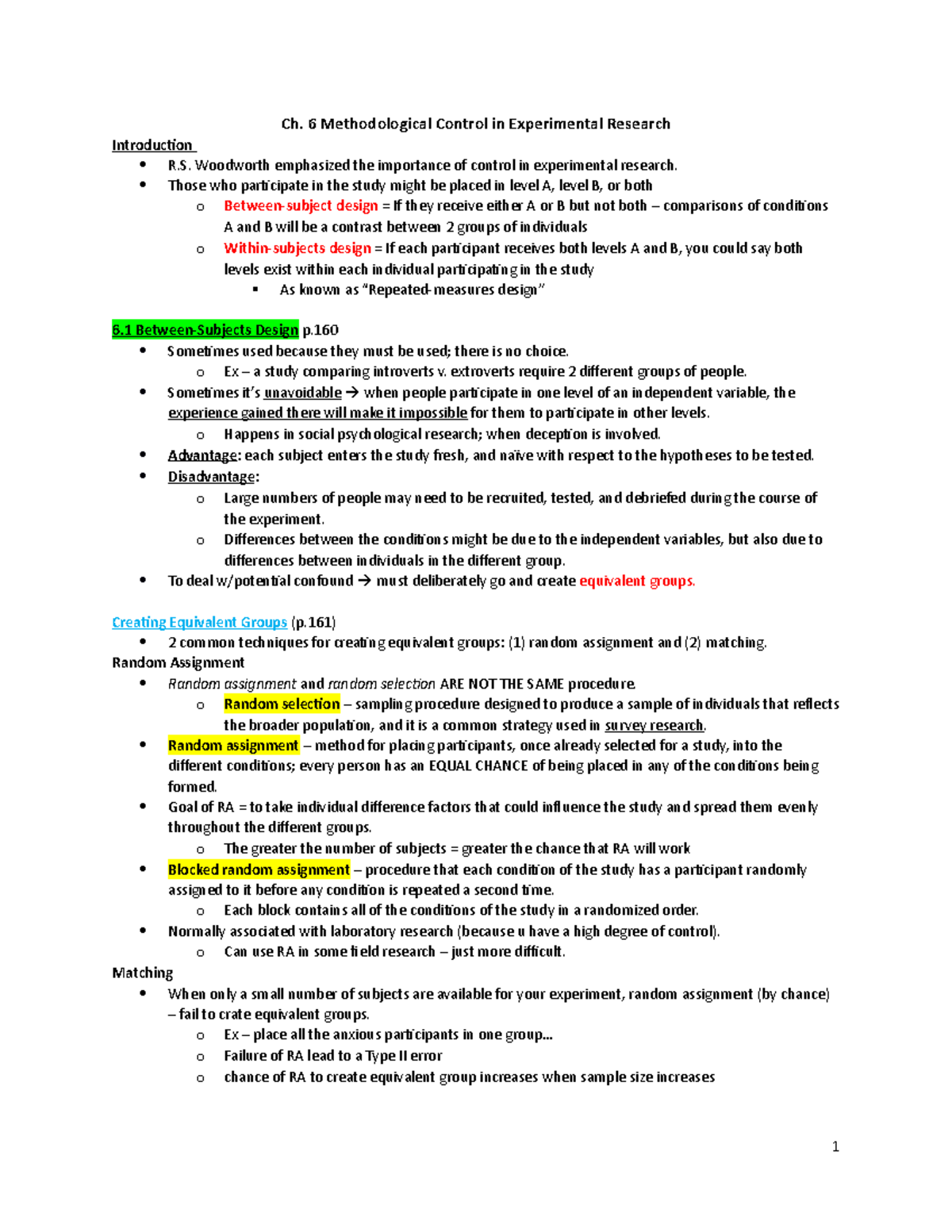 Ch.6 - methodological control in experimental research - Ch. 6 ...