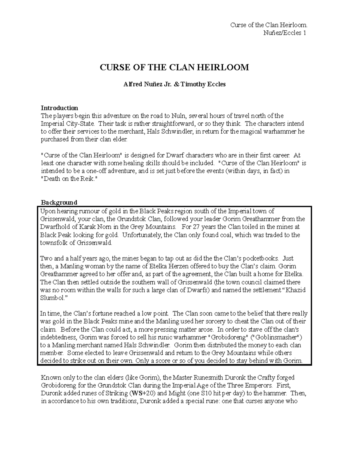 Heirloom - baöbalbalbal - Nuñez/Eccles 1 CURSE OF THE CLAN HEIRLOOM ...