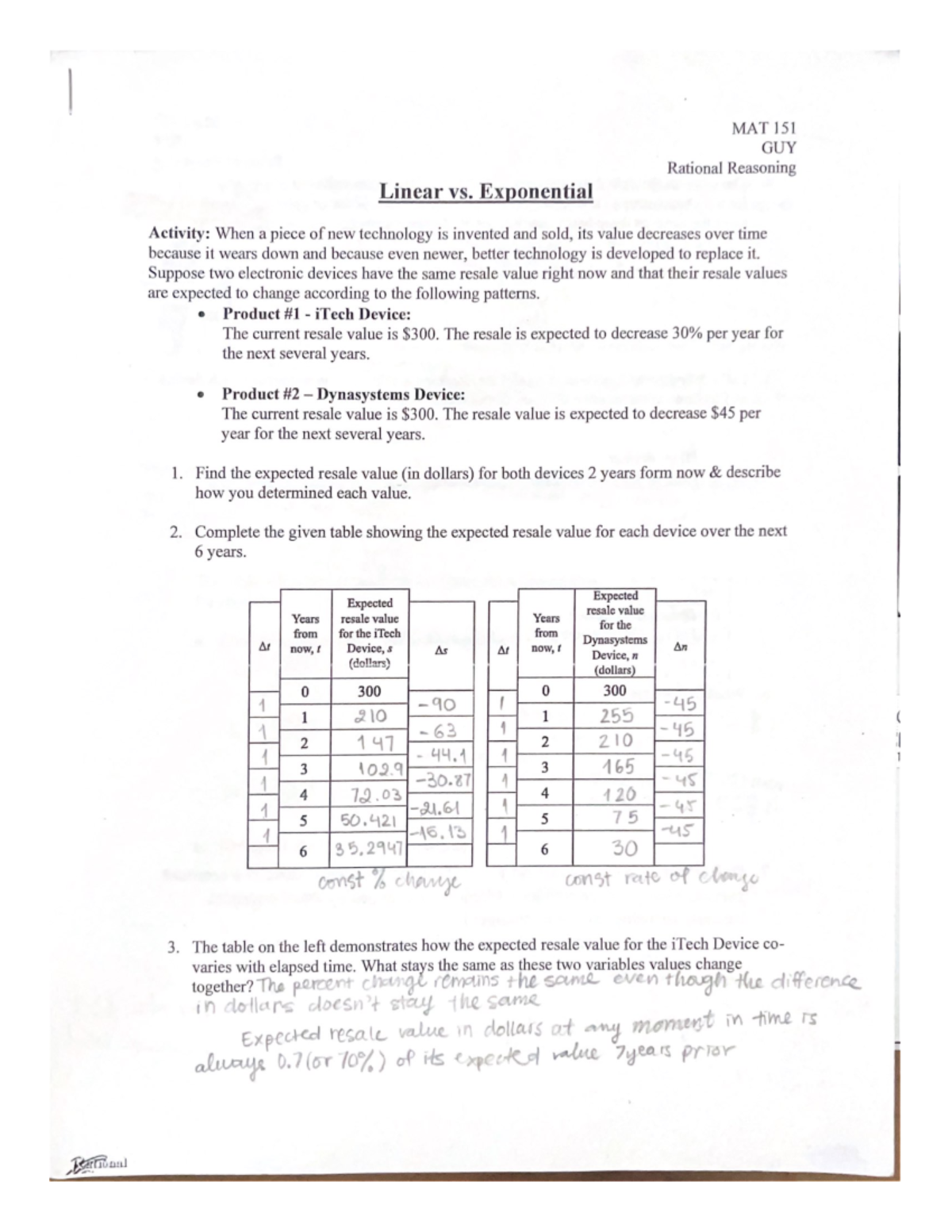 Linear-Vs-Exponential - MAT151 - Studocu