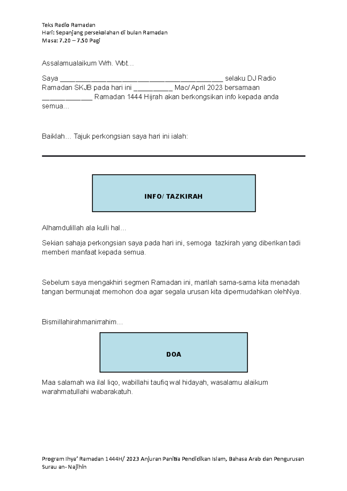 Teks radio ramadan - rehearsal - Teks Radio Ramadan Hari: Sepanjang ...