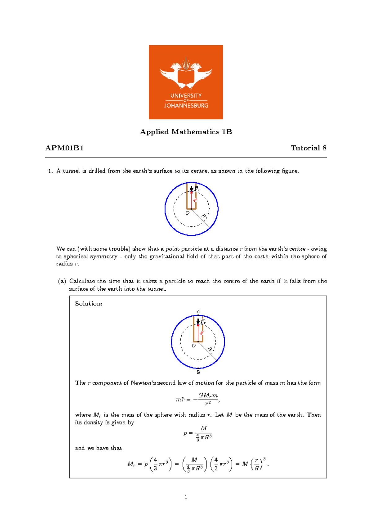 2024apm01a1 t08 solutions - Applied Mathematics 1B APM01B1 Tutorial 8 A ...