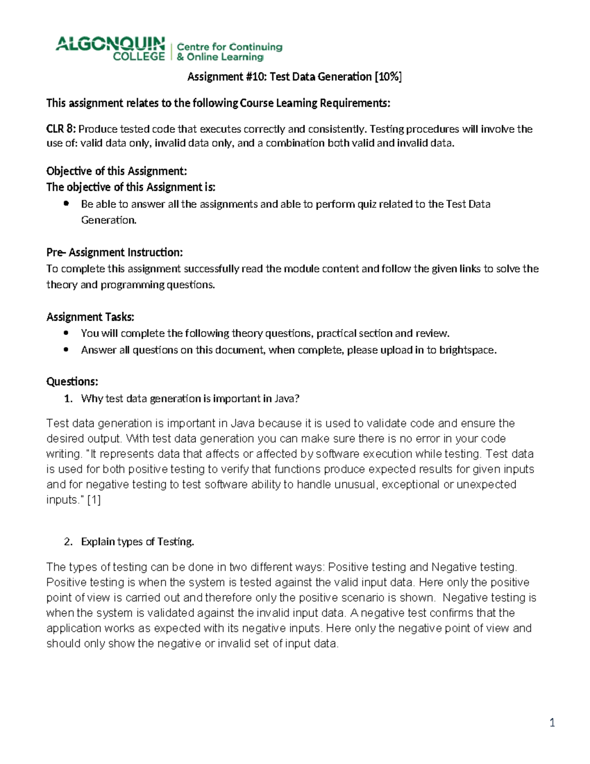 Qureshi 041063530 CST8284 Assignment #10 - Test Data Generation ...
