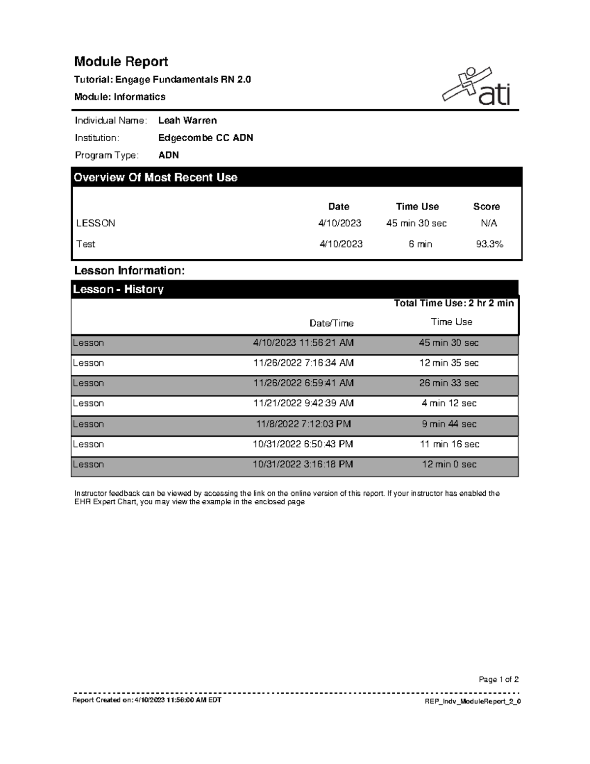 Report (20) - legal ati results - Module Report Lesson Information ...